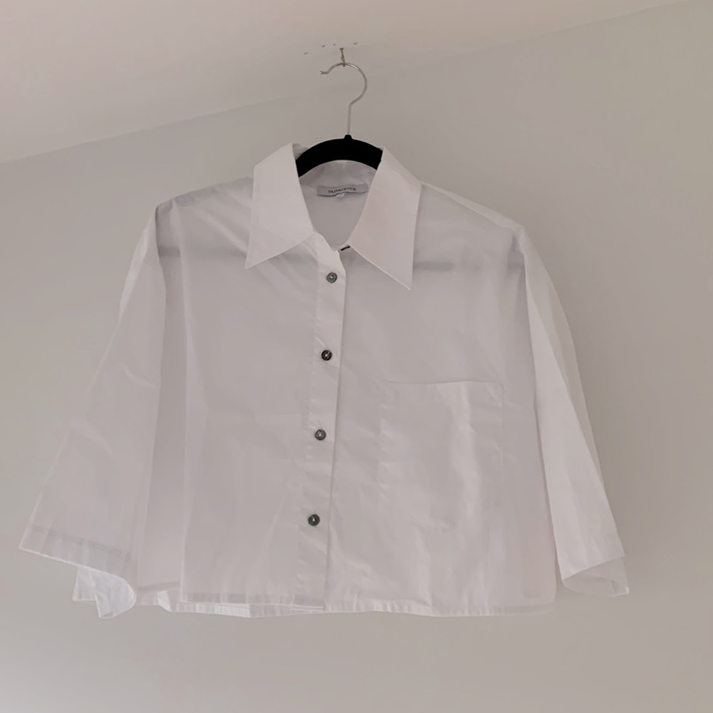 Nwot Olivaceous Cropped Boxy White Button Down Shirt - Gem
